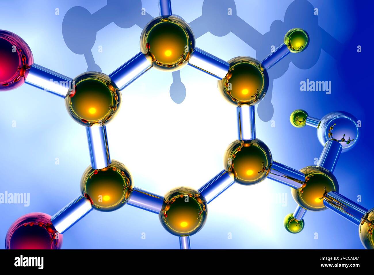 Adrenaline. Molecular model of part of the hormone adrenaline, or ...