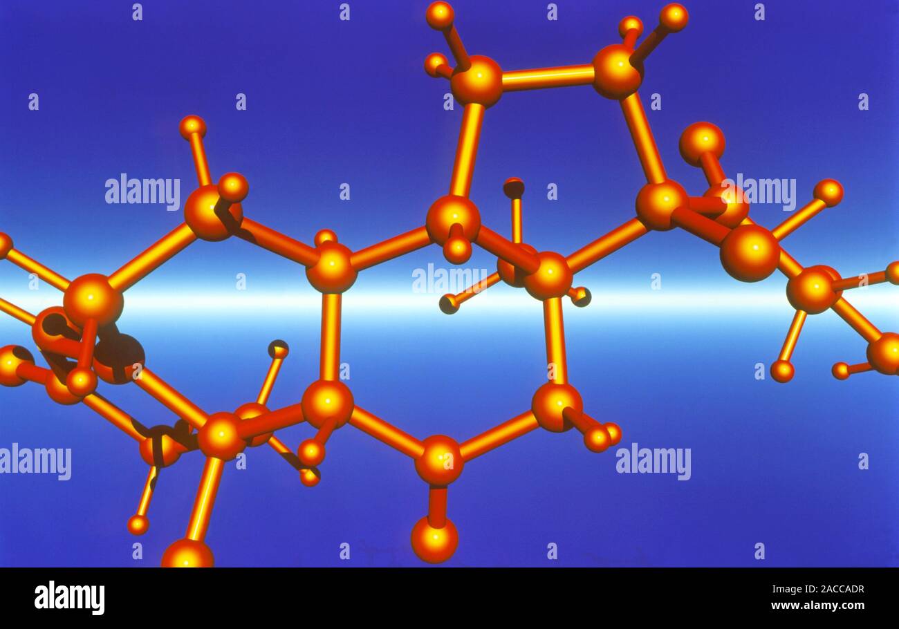 Cortisol. Molecular model of the hormone cortisol (chemical formula ...
