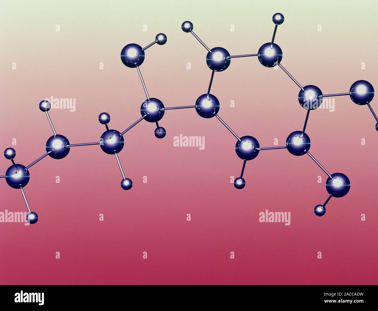 Adrenaline. Molecular model of part of the hormone adrenaline, or ...
