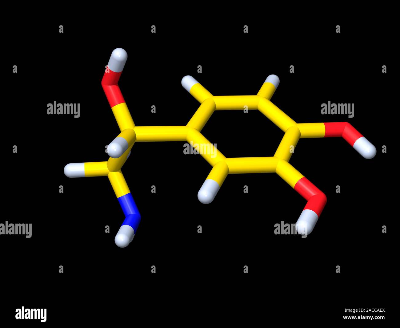 Noradrenaline molecule. Computer graphic of the neurotransmitter ...