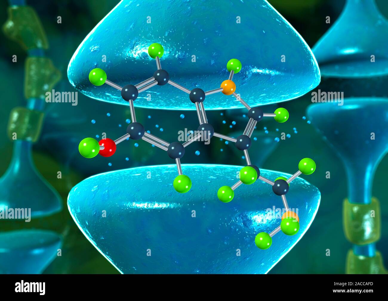 Serotonin molecule. Computer artwork of a molecule of serotonin (5 ...