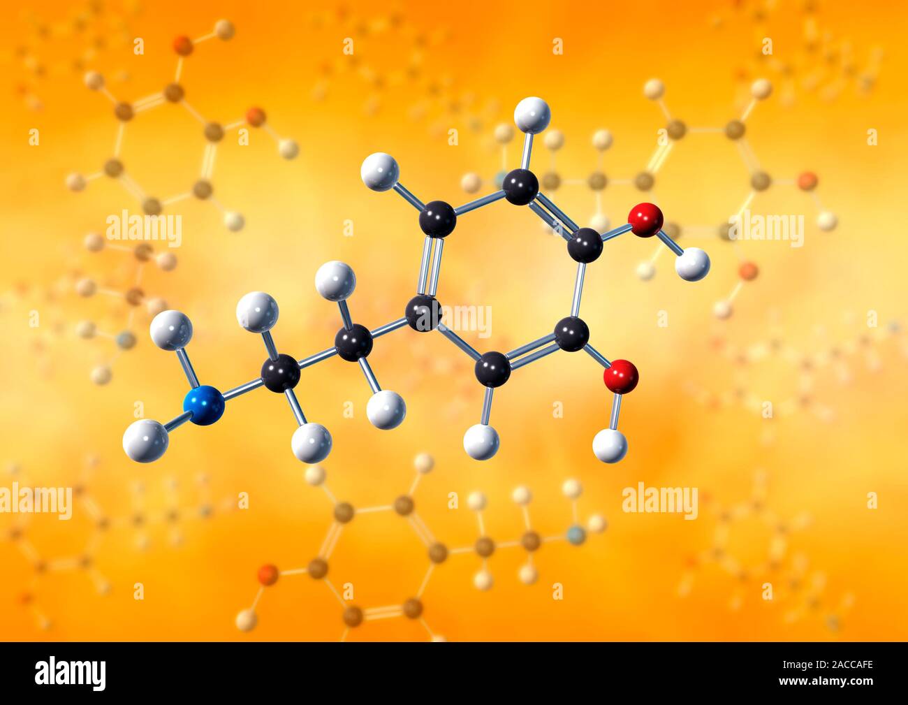 Dopamine molecule. Computer artwork of a molecule of the ...