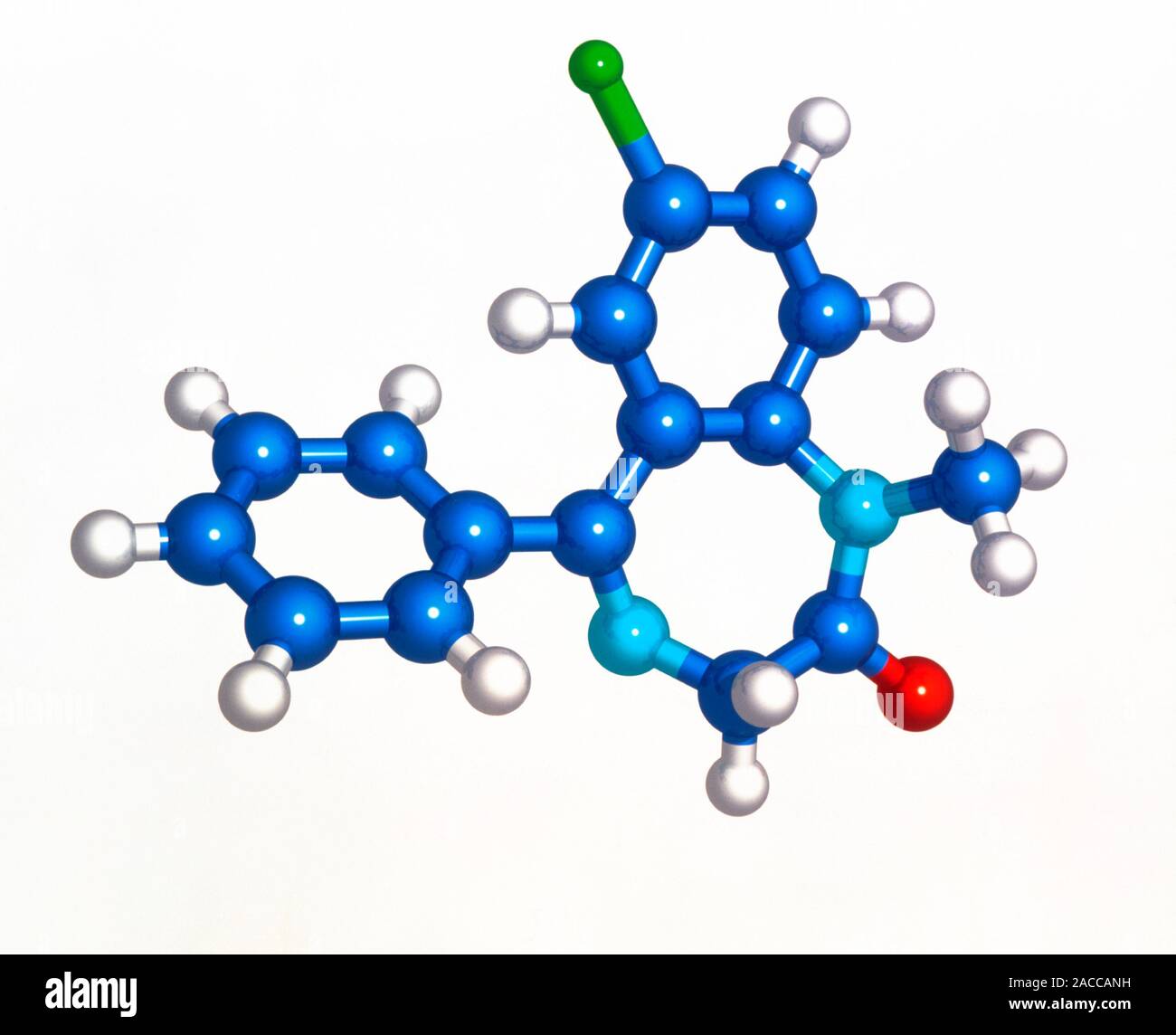 Diazepam. Computer graphic of a molecule of diaze- pam, also known ...