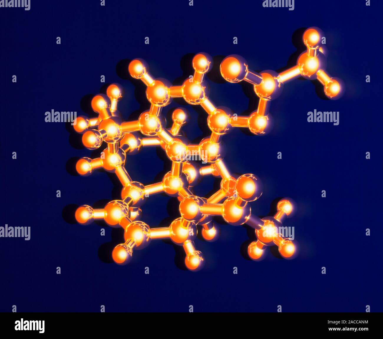 Heroin. Computer graphic of a molecule of heroin (diacetylmorphine or ...
