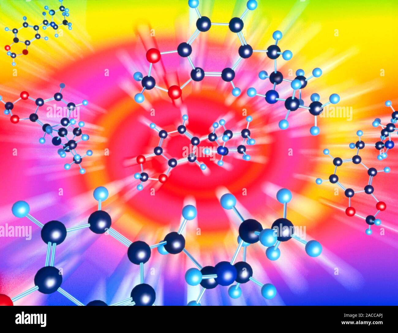 Ecstasy drug. Computer graphic of molecules of a type of ecstasy drug ...