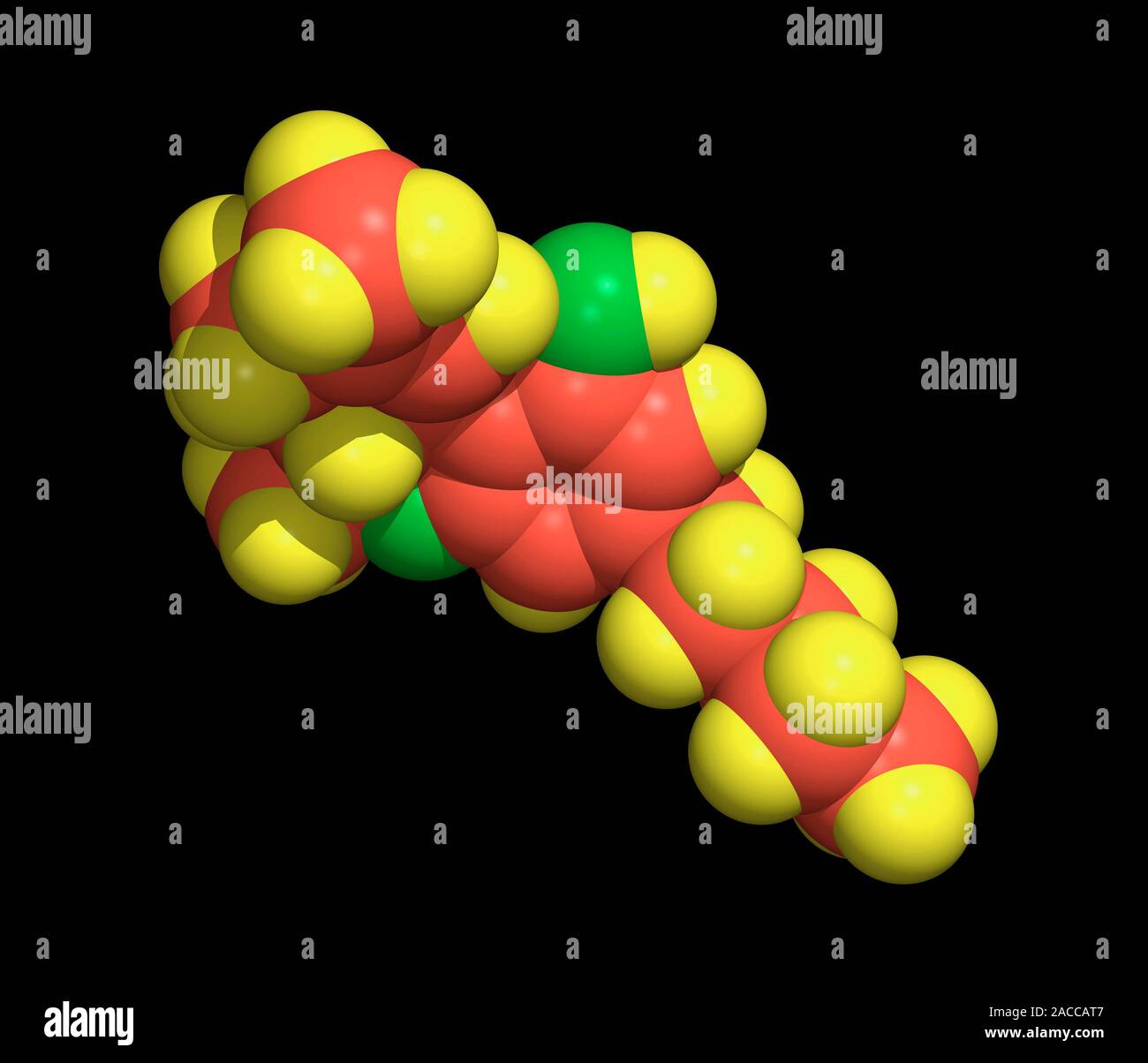 THC cannabis drug. Molecular graphic of tetra-hydrocannabinol (THC), a ...