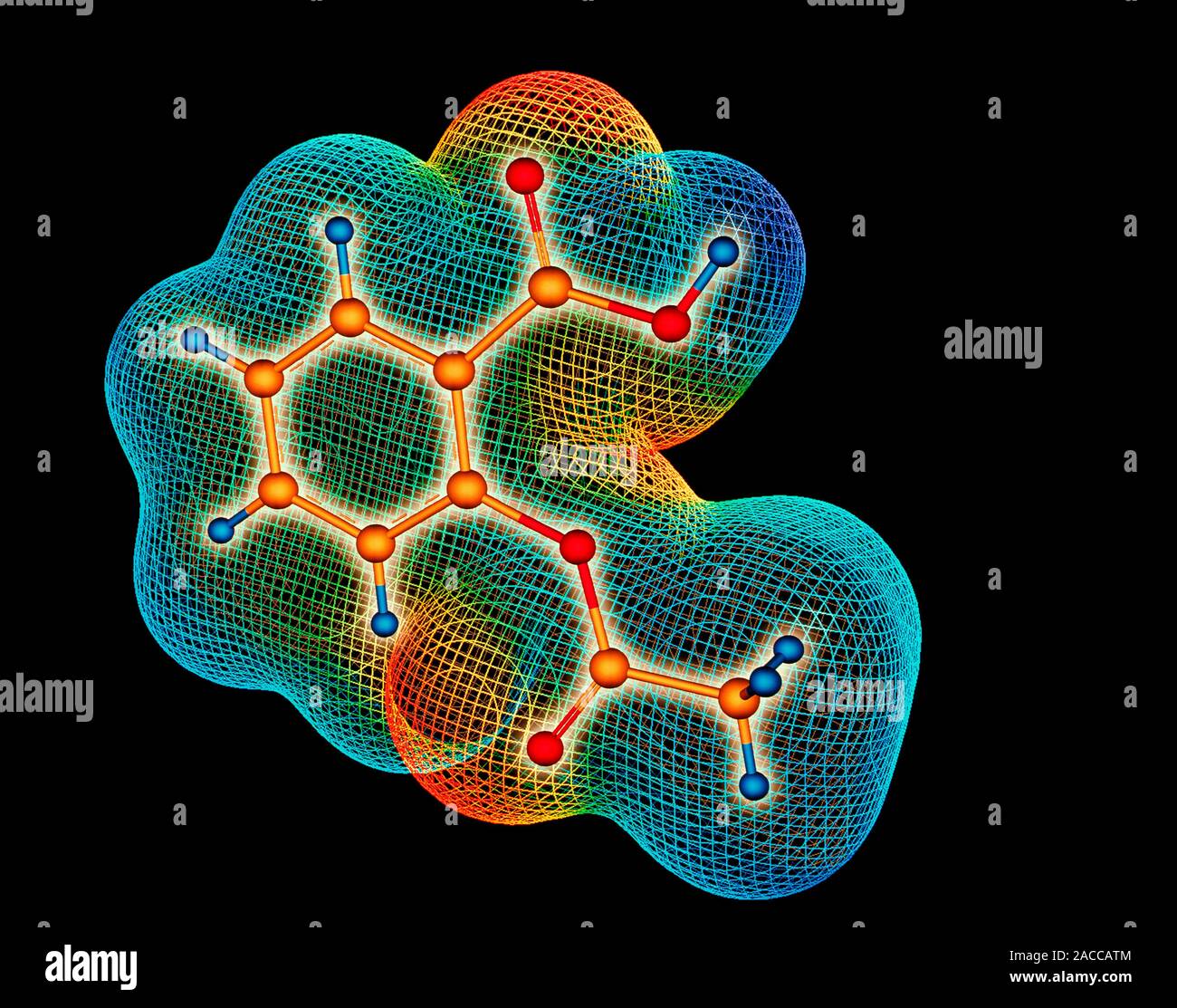 Aspirin. Molecular graphic of a molecule of the analgesic (painkilling ...