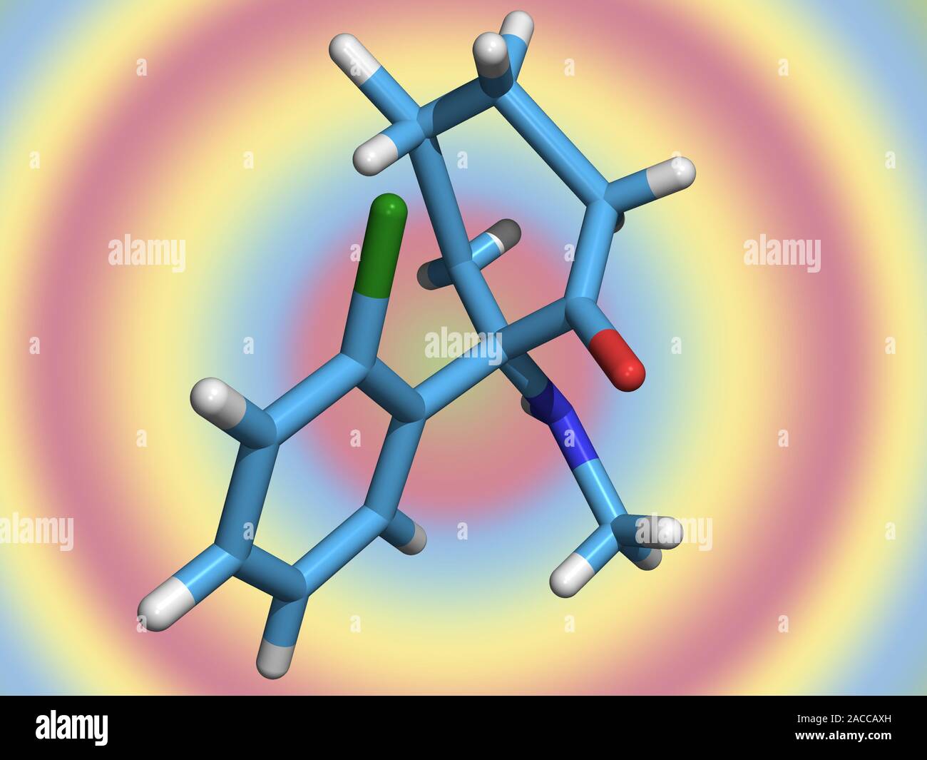 Ketamine molecule. Computer model of a molecule of the recreational ...