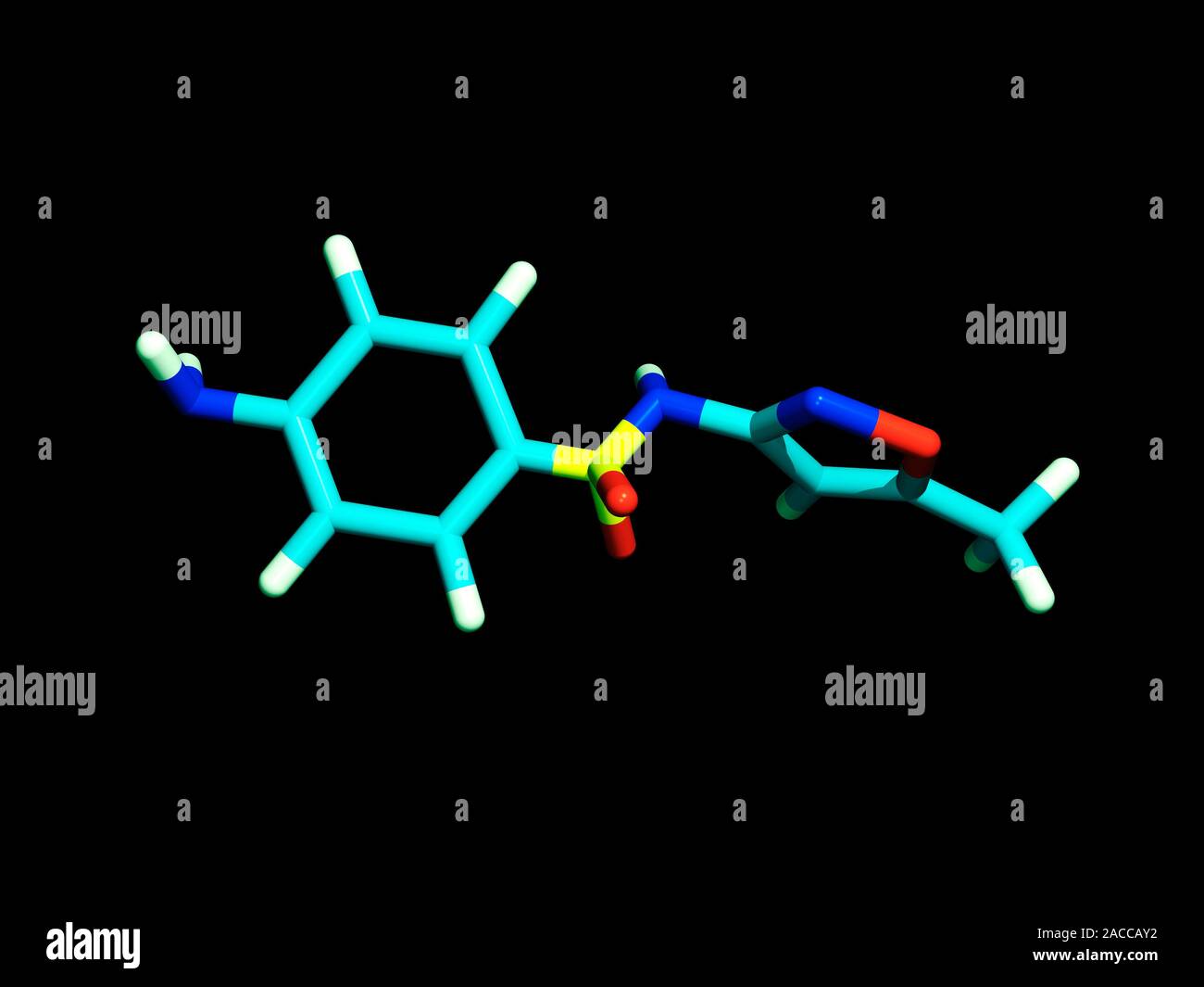 Sulfamethoxazole. Computer-generated molecular model of ...