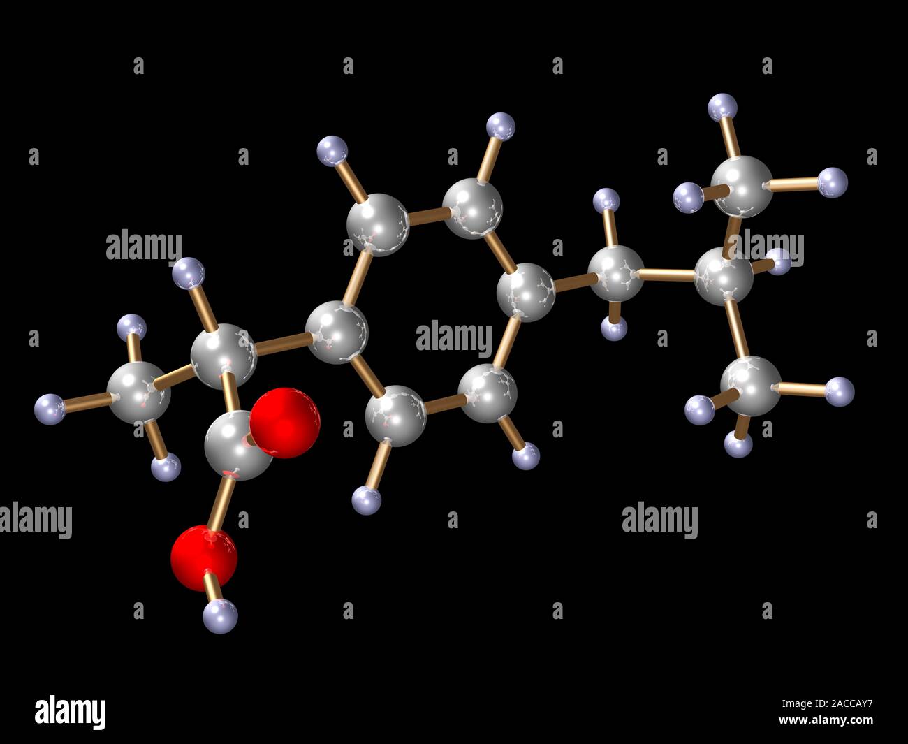 Ibuprofen. Computer molecular model of ibuprofen (molecular formula ...