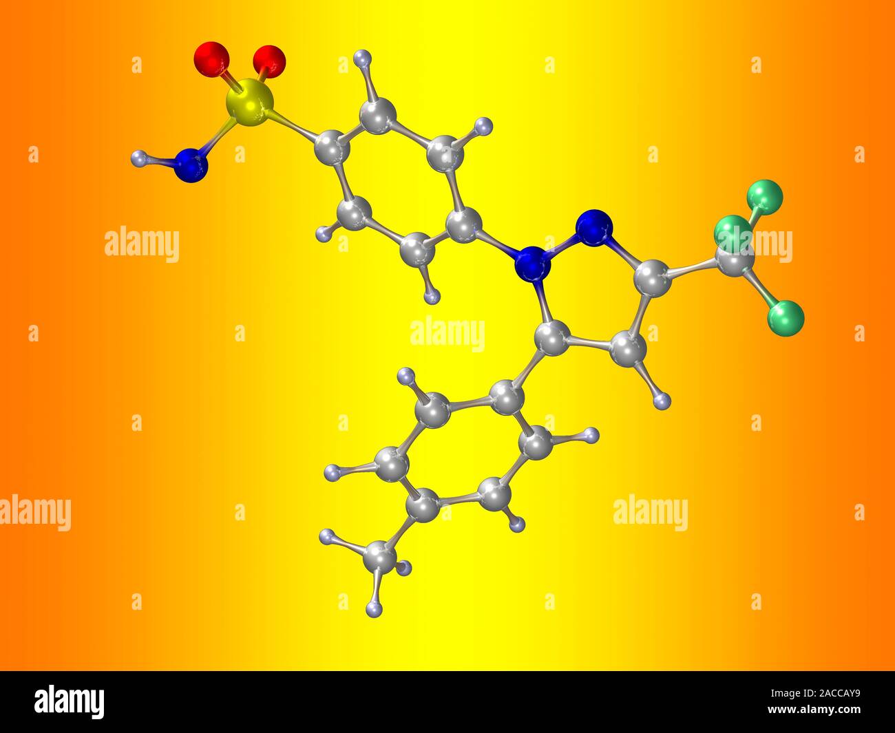 Celecoxib. Computer molecular model of celecoxib (molecular formula ...