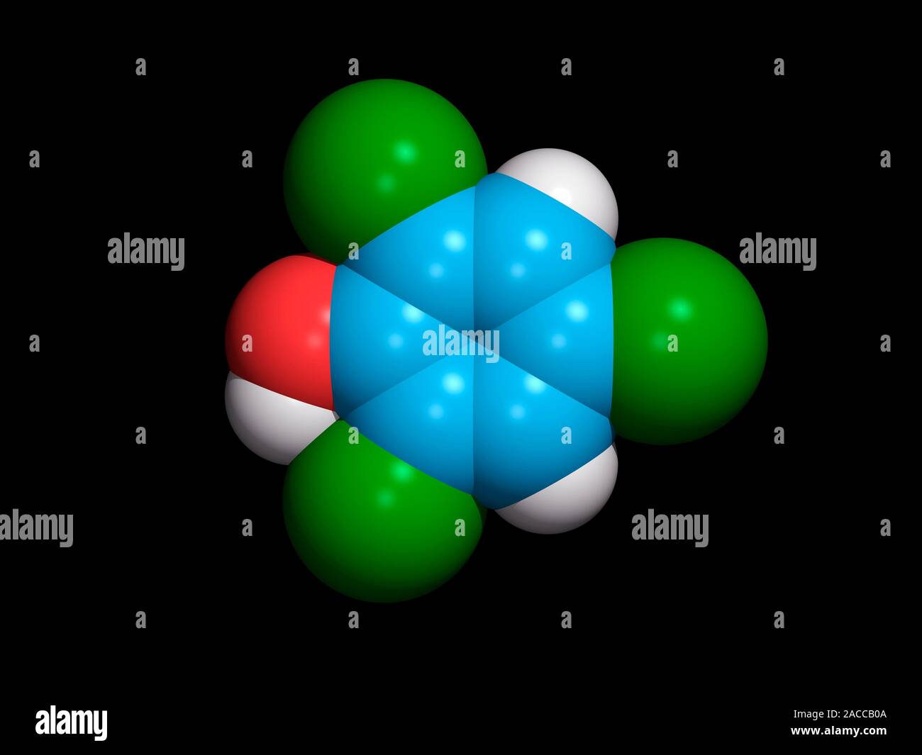 Component of TCP antiseptic. Computer model of a molecule of 2,4,6 ...