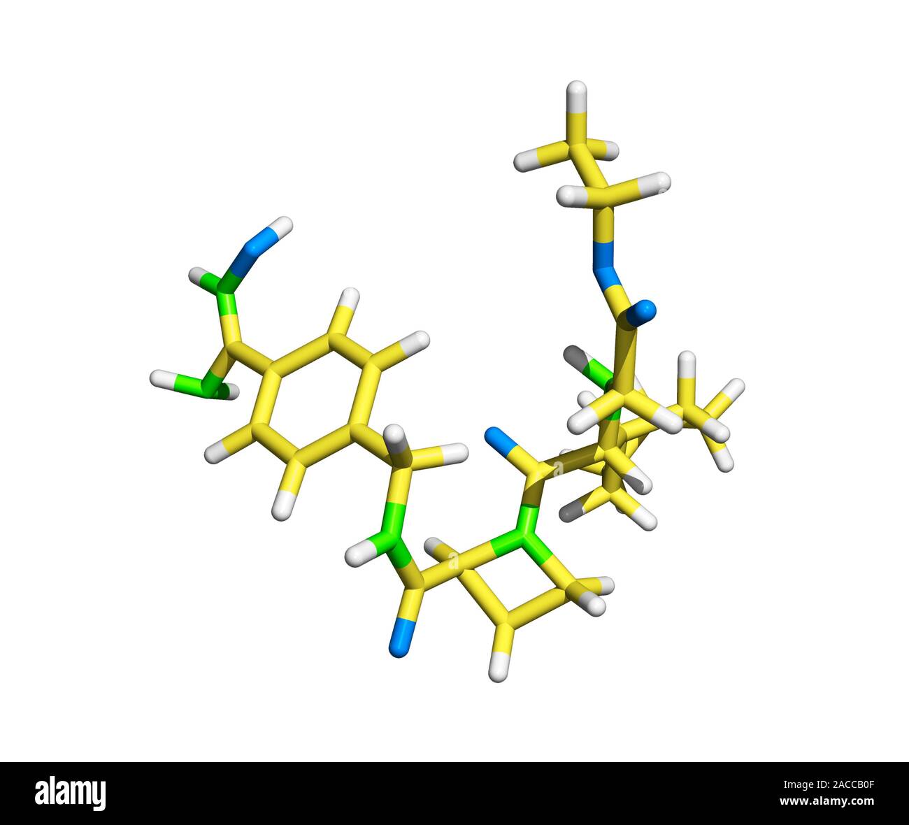 Ximelagatran anticoagulant drug. Molecular model showing the structure ...