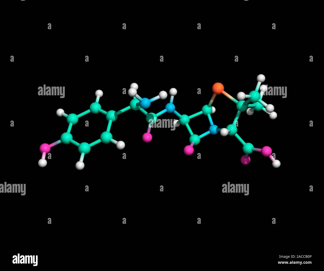 Amoxicillin antibiotic drug, molecular model. This is a moderate ...