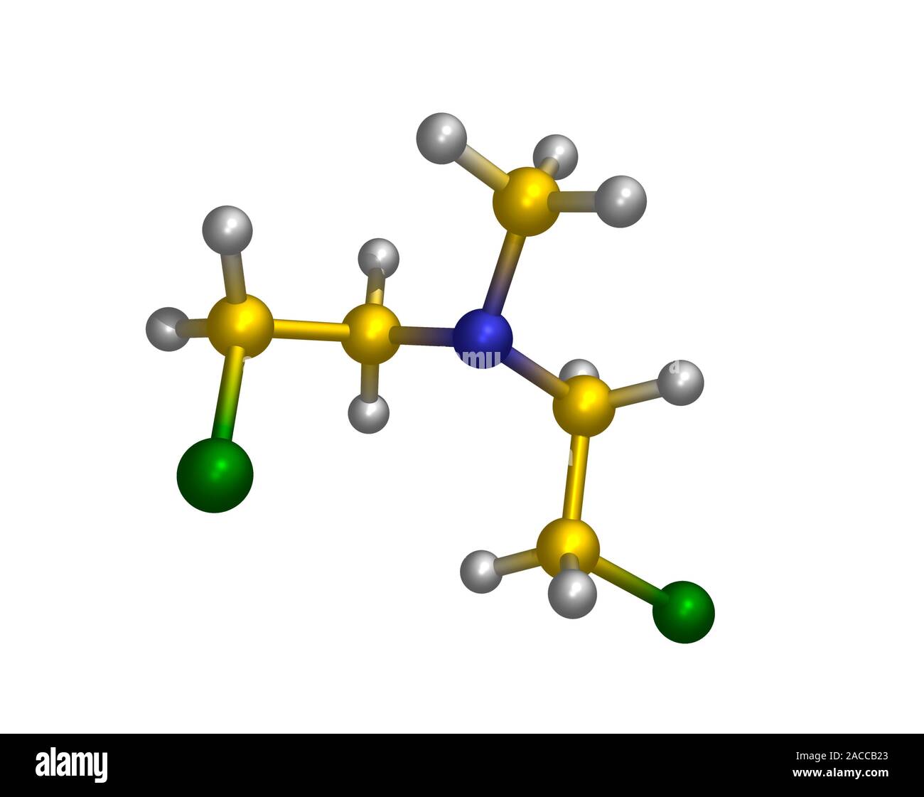 Mustargen chemotherapy drug molecule. Computer model of a molecule of ...