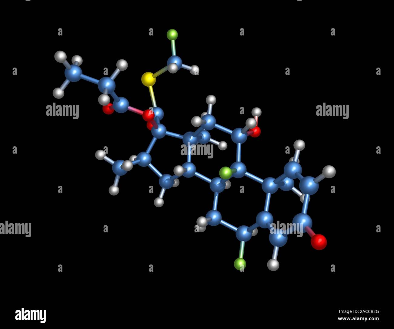 Fluticasone asthma drug molecule. Computer model of a molecule of the ...