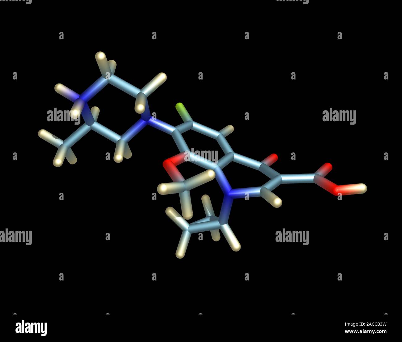 Tequin antibiotic molecule. Computer model of a molecule of tequin, a ...