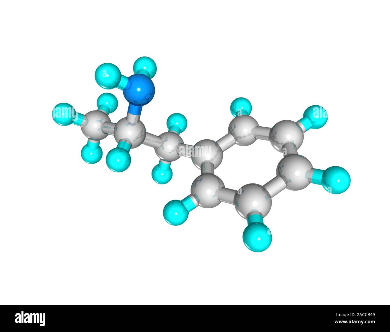 Amphetamine. Computer model of a molecule of the drug amphetamine. It ...