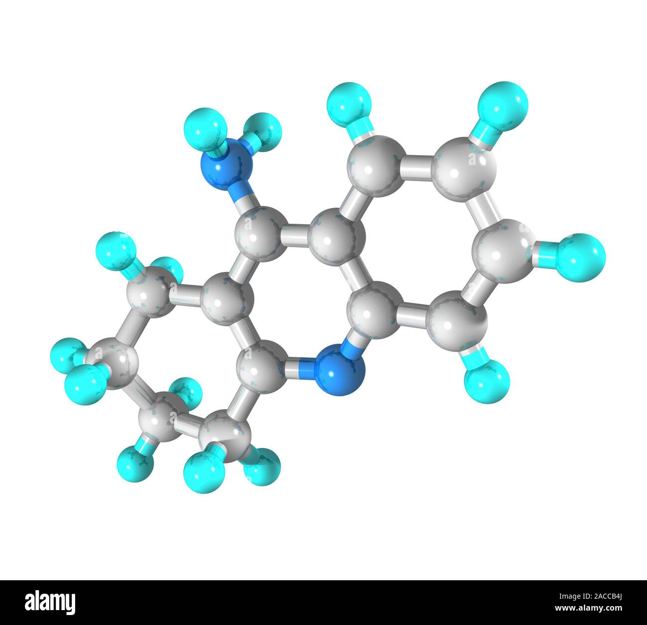 Tacrine. Computer model of a molecule of the drug tacrine. It is sold ...