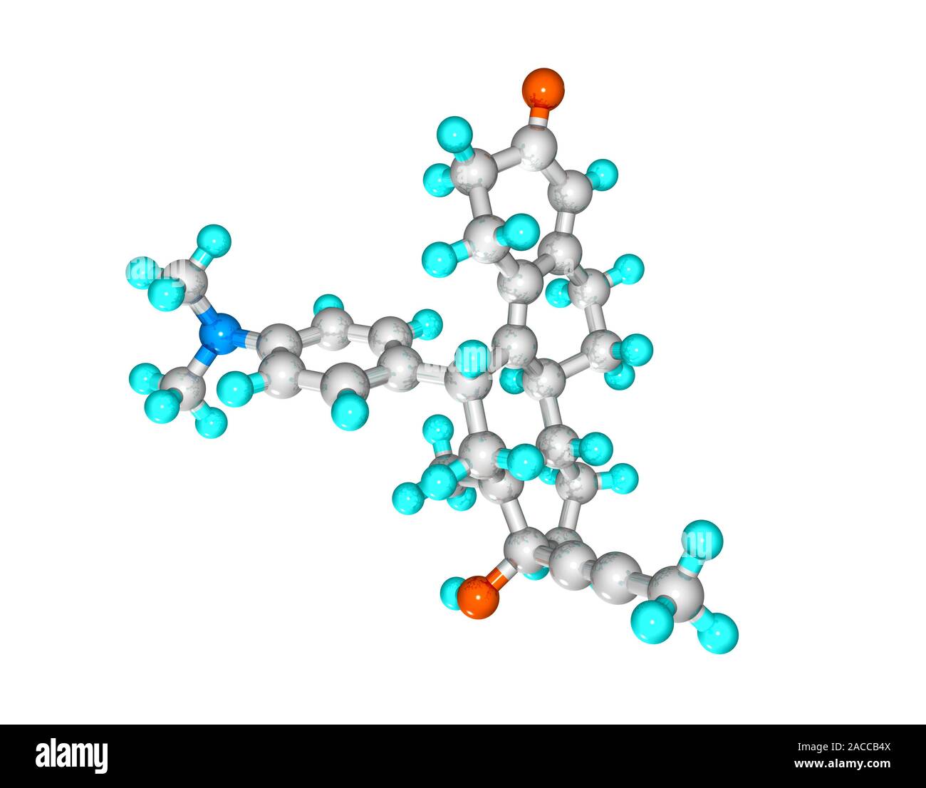 Mifepristone. Computer model of a molecule of the drug mifepristone. It ...