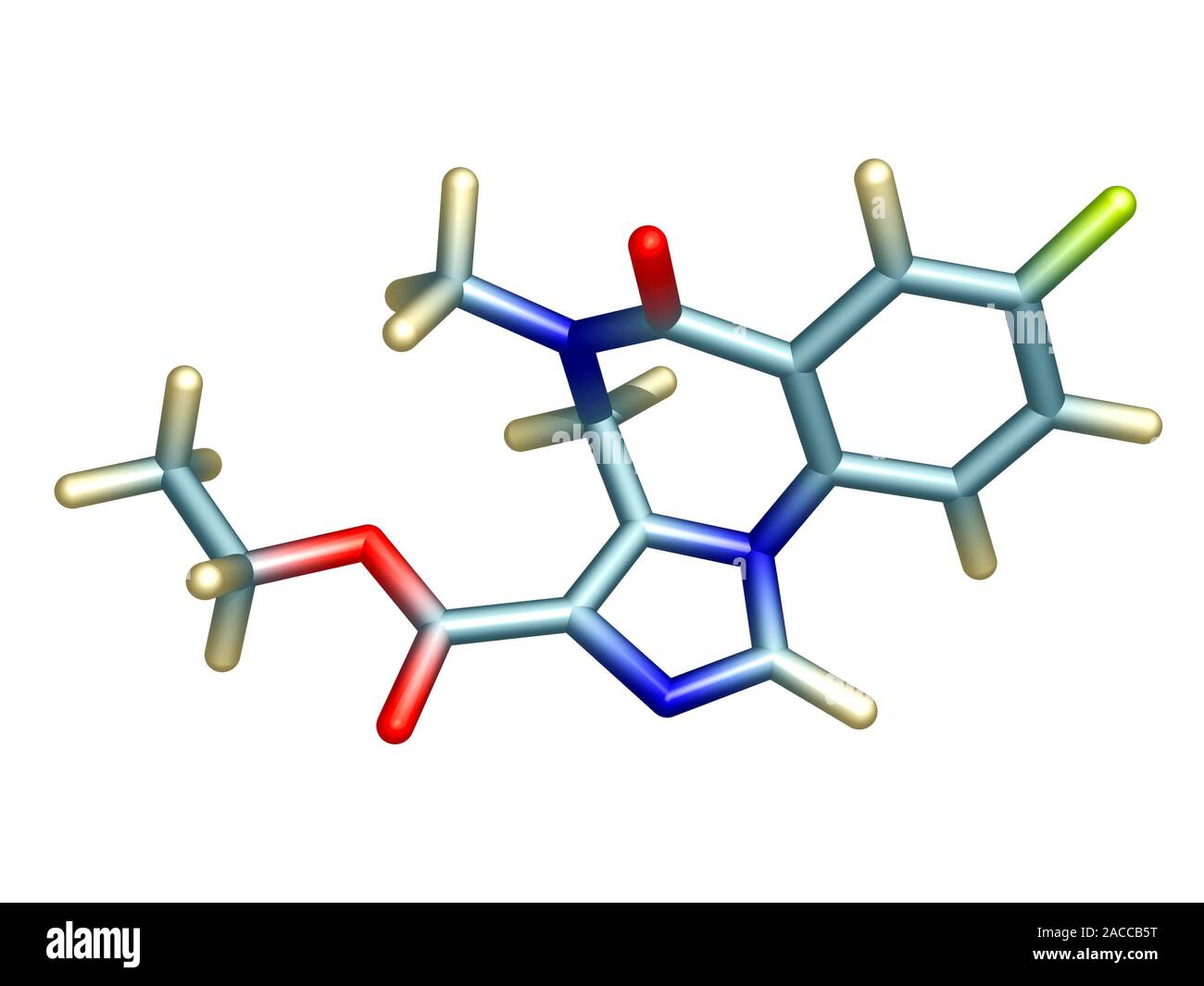 Flumazenil benzodiazepine antagonist drug, molecular model. This drug ...