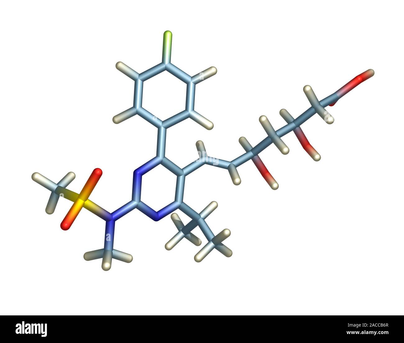 Cholesterol-lowering drug molecule. Computer model of a molecule of the ...