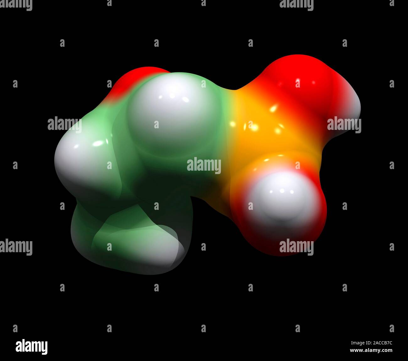 Fosfomycin antibiotic drug, molecular model. This drug, marketed as ...