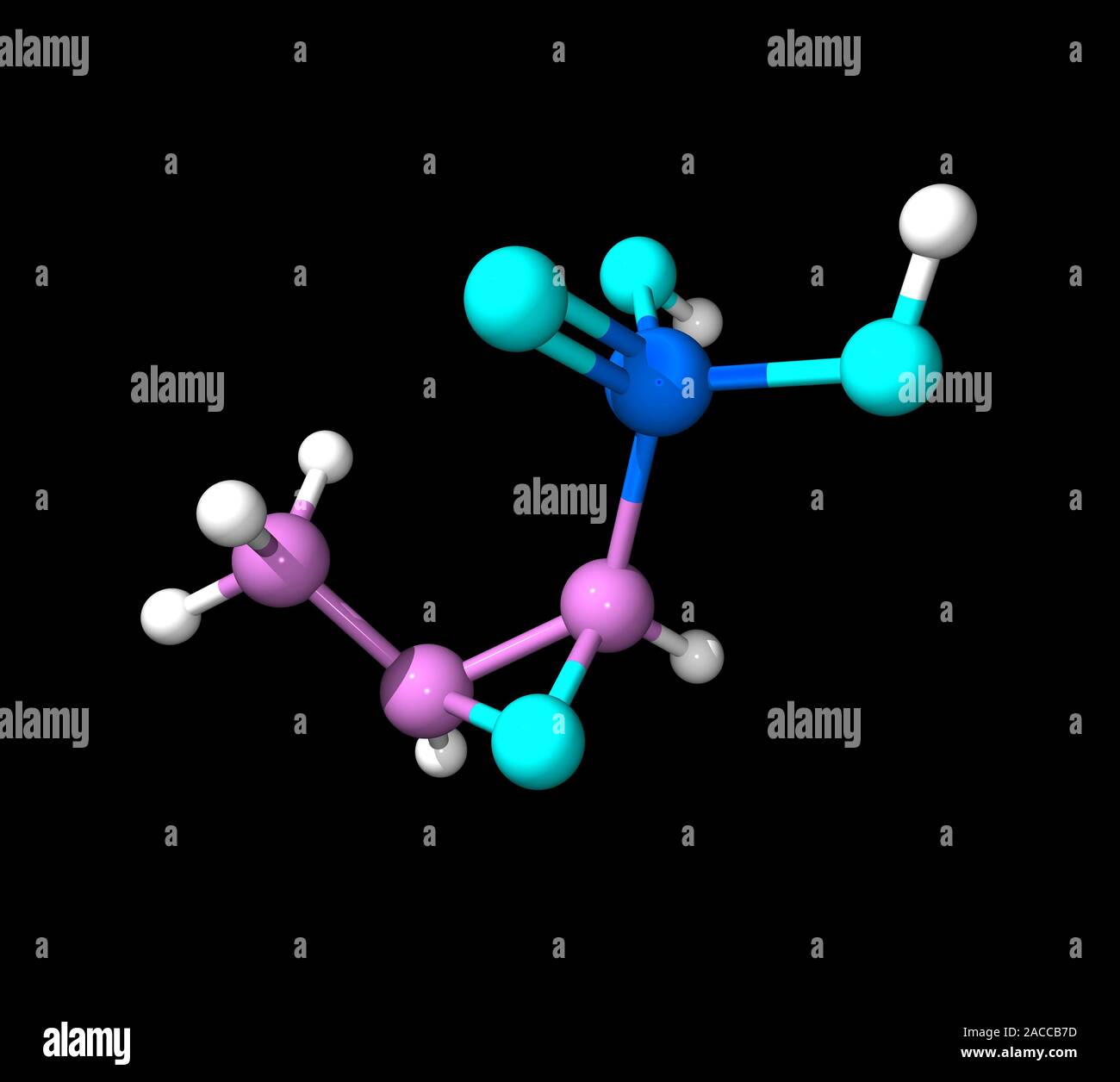 Fosfomycin antibiotic drug, molecular model. This drug, marketed as ...