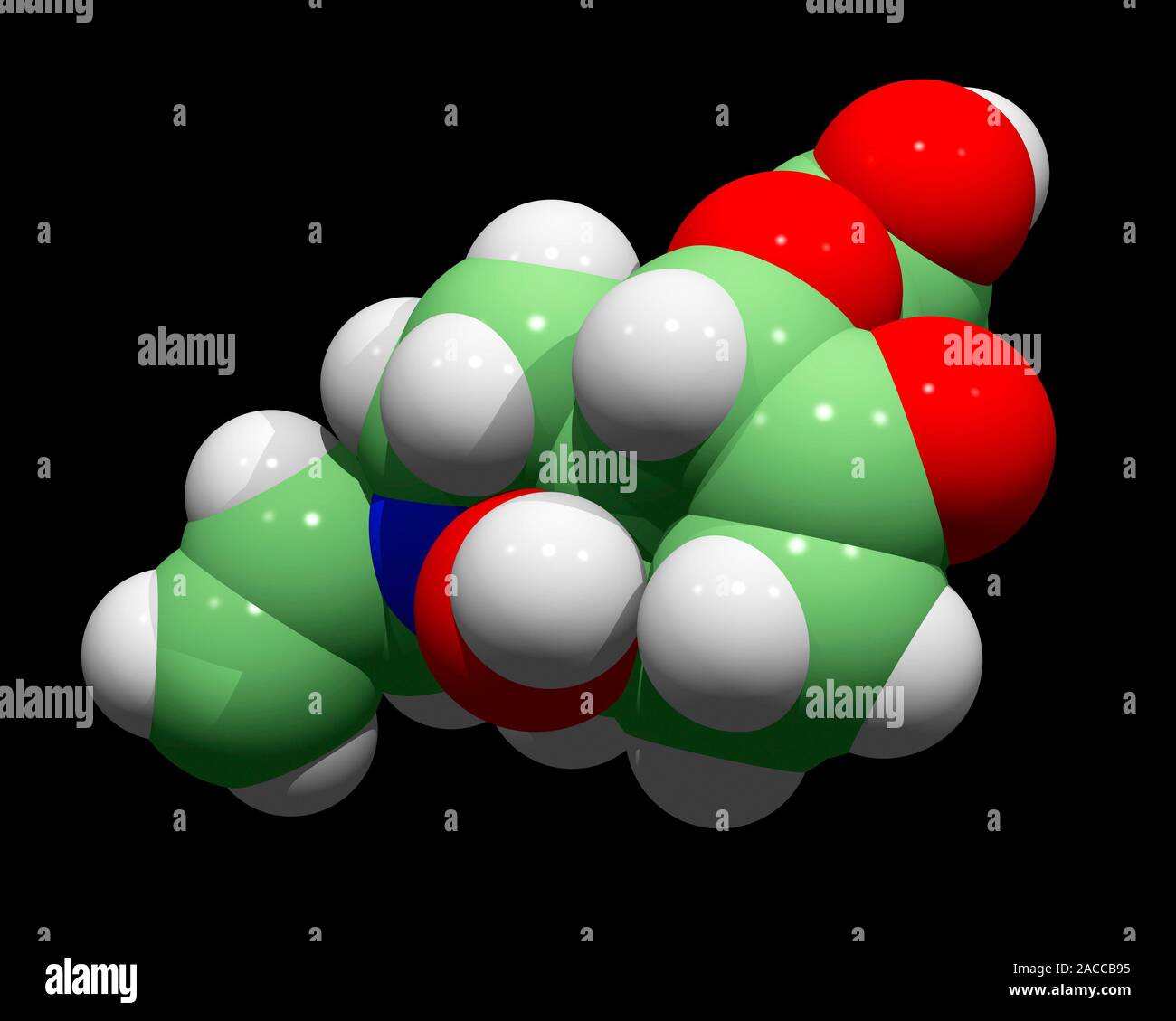 Naloxone opioid overdose antidote, molecular model. This drug, marketed ...