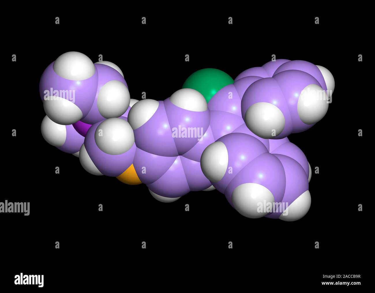 Zuclomifene infertility drug, molecular model. The drug clomifene, used ...