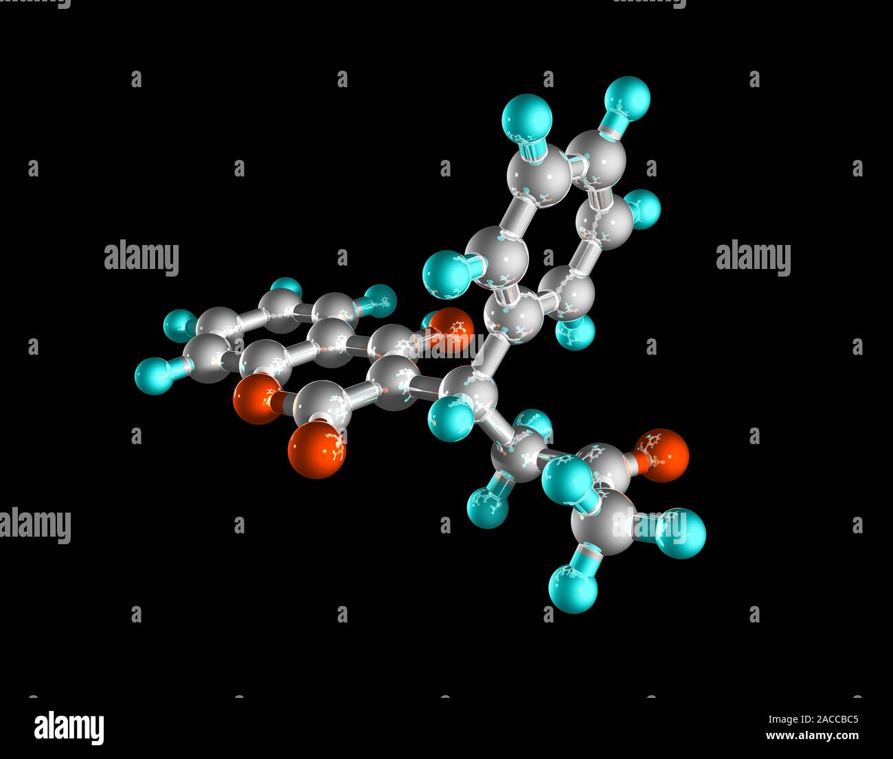 Warfarin anticoagulant drug, molecular model. Warfarin is an ...