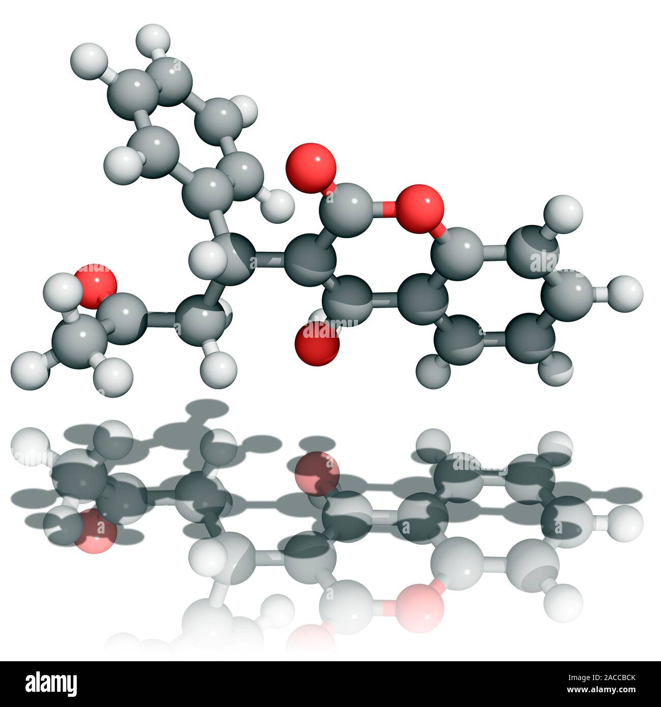 Warfarin anticoagulant drug molecule. Molecular model of warfarin, an ...
