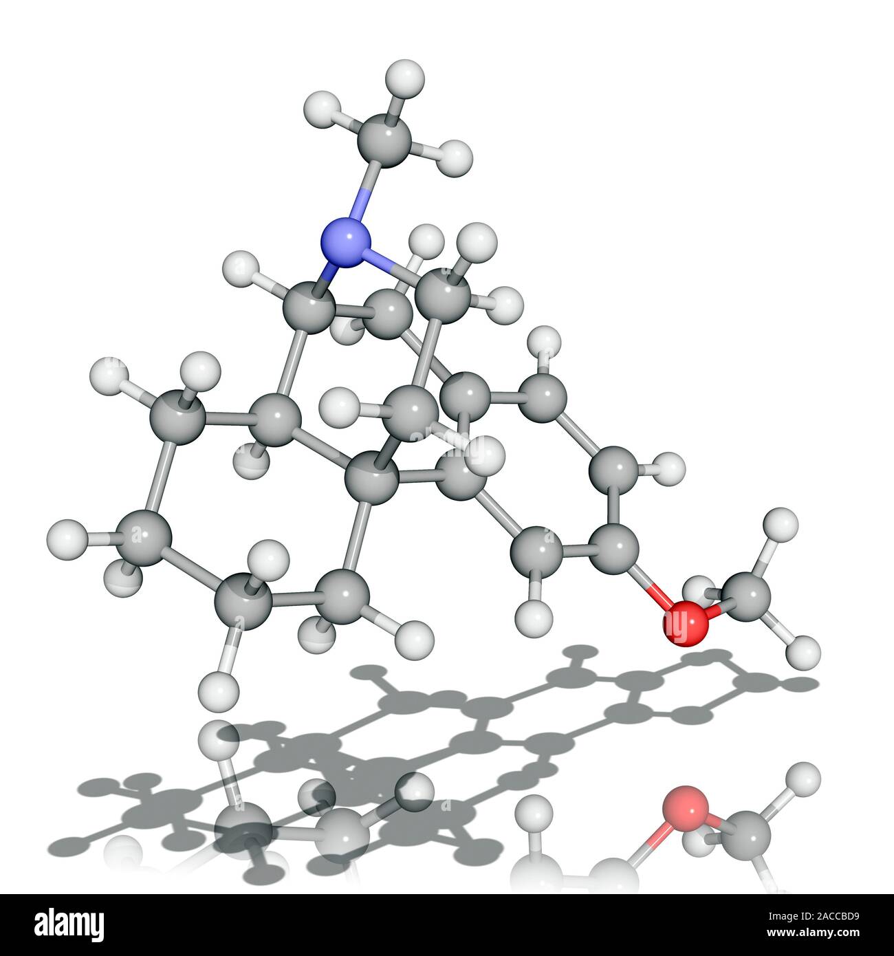 Dextromethorphan drug molecule. Molecular model of Dextromethorphan, a ...