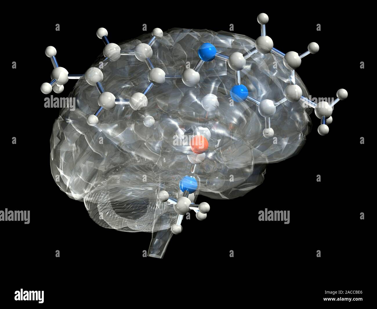 Zolpidem brain drug. Molecular model of the drug zolpidem (C19.H21.N3.O ...