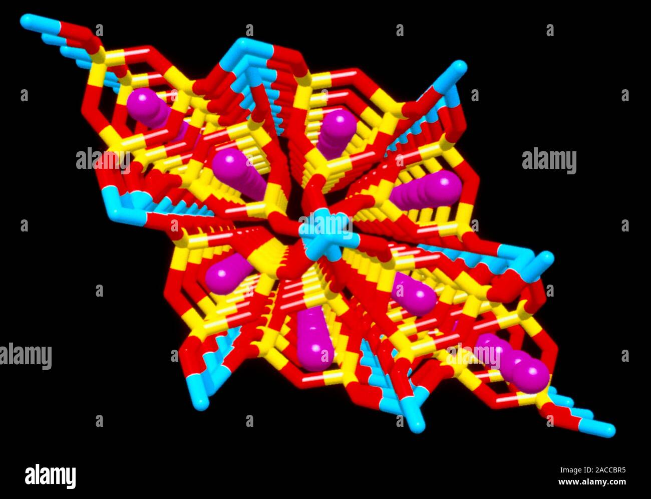 Titanium oxide crystal. Molecular graphic showing the crystal structure ...