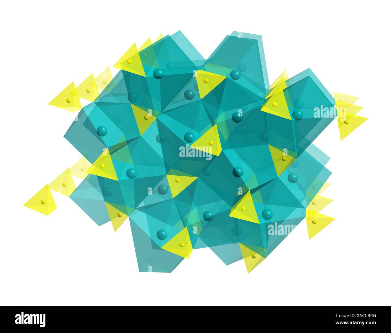 Thallium sulphate crystal, computer model. Thallium atoms are green and ...