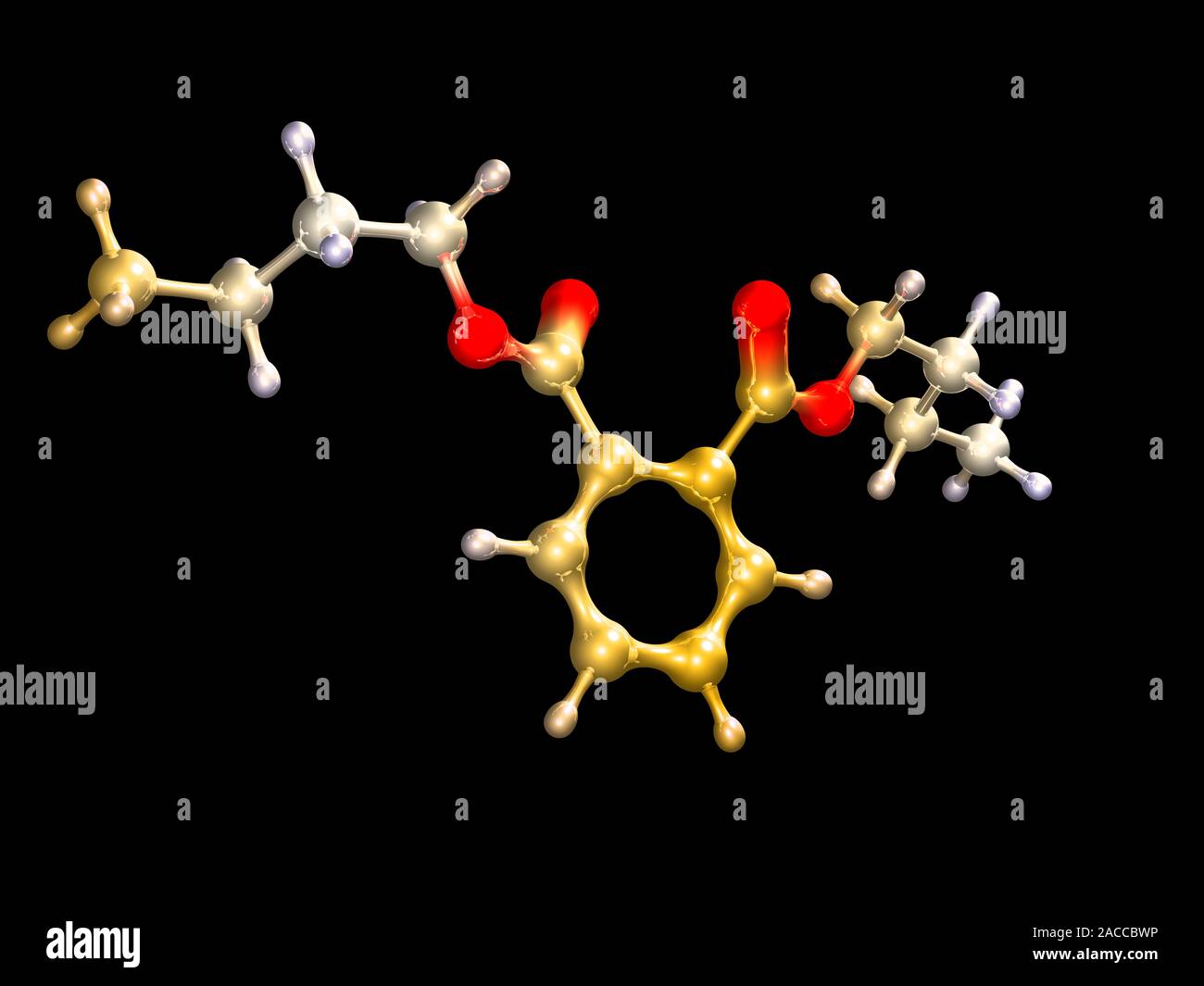 Di-n-butyl phthalate. Computer artwork of a molecule of di-n-butyl ...