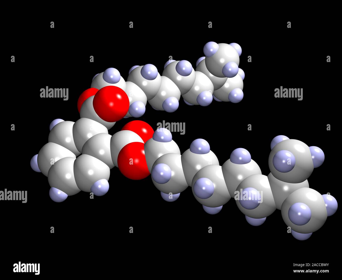 Diisononyl phthalate (DINP) Computer artwork of a molecule of DINP. It ...