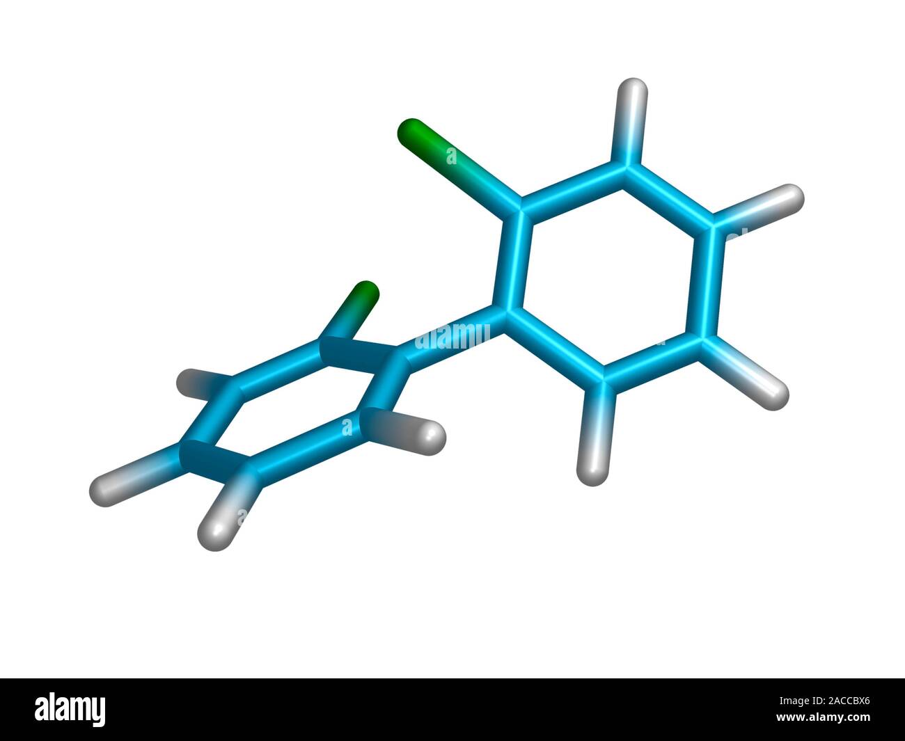 Polychlorinated biphenyl molecule. Molecular model of the ...