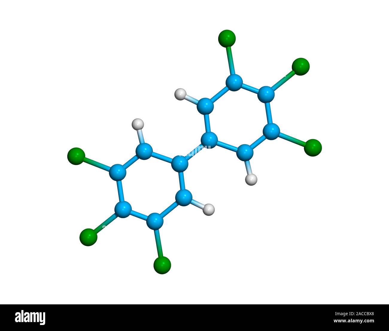 Polychlorinated biphenyl molecule. Molecular model of the ...
