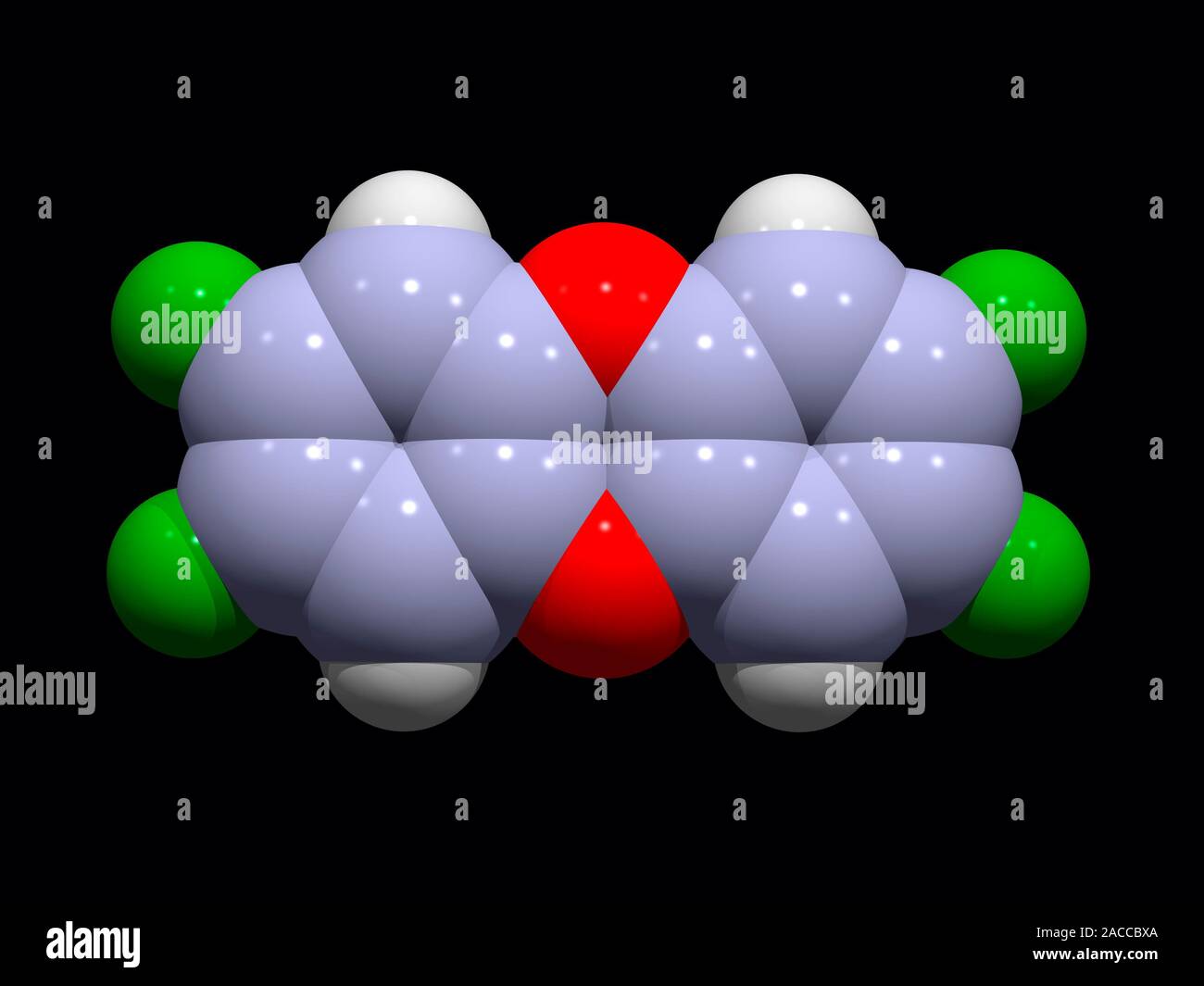 Dioxin. Computer model of a molecule of the dioxin 2,3,7,8 ...