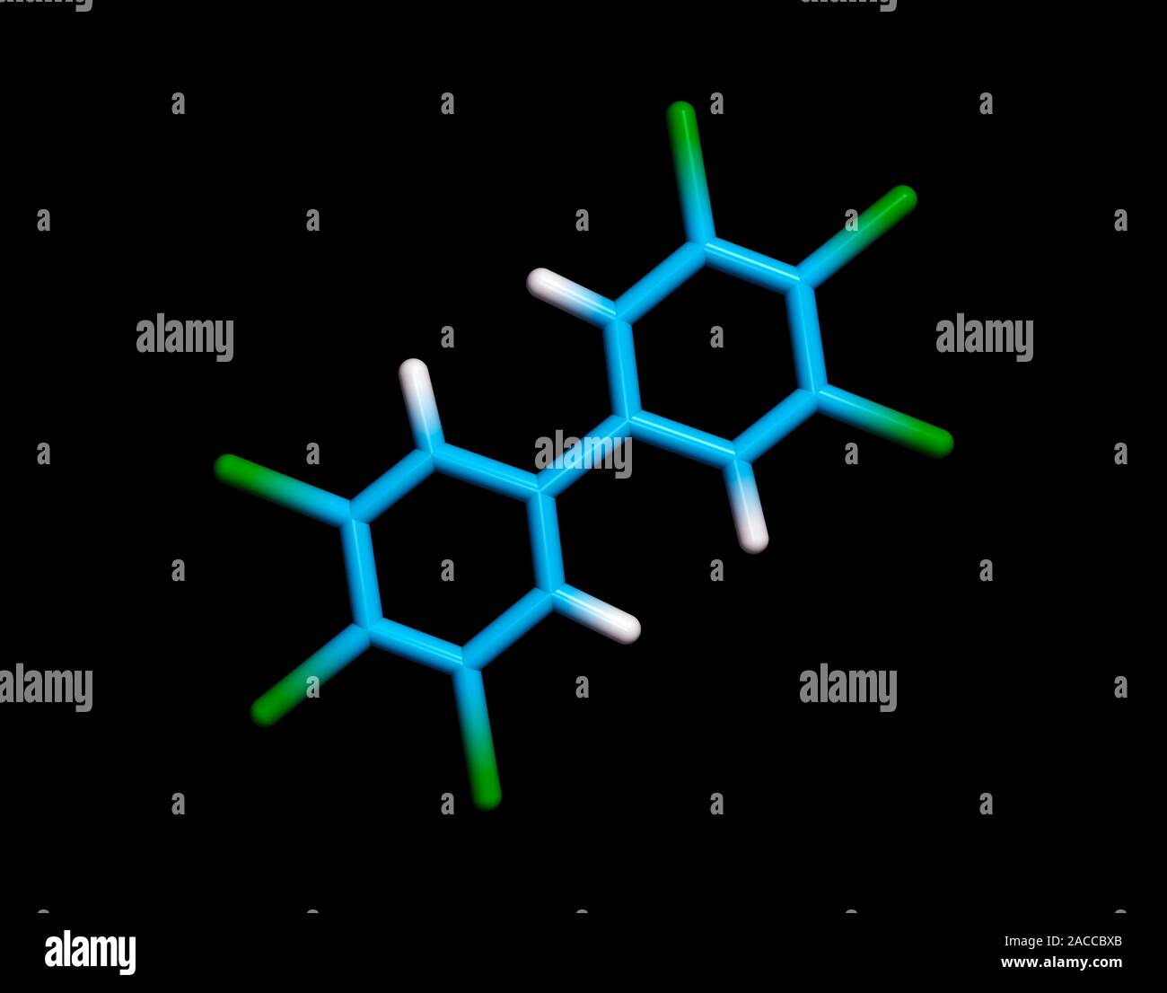 Polychlorinated biphenyl molecule. Molecular model of the ...