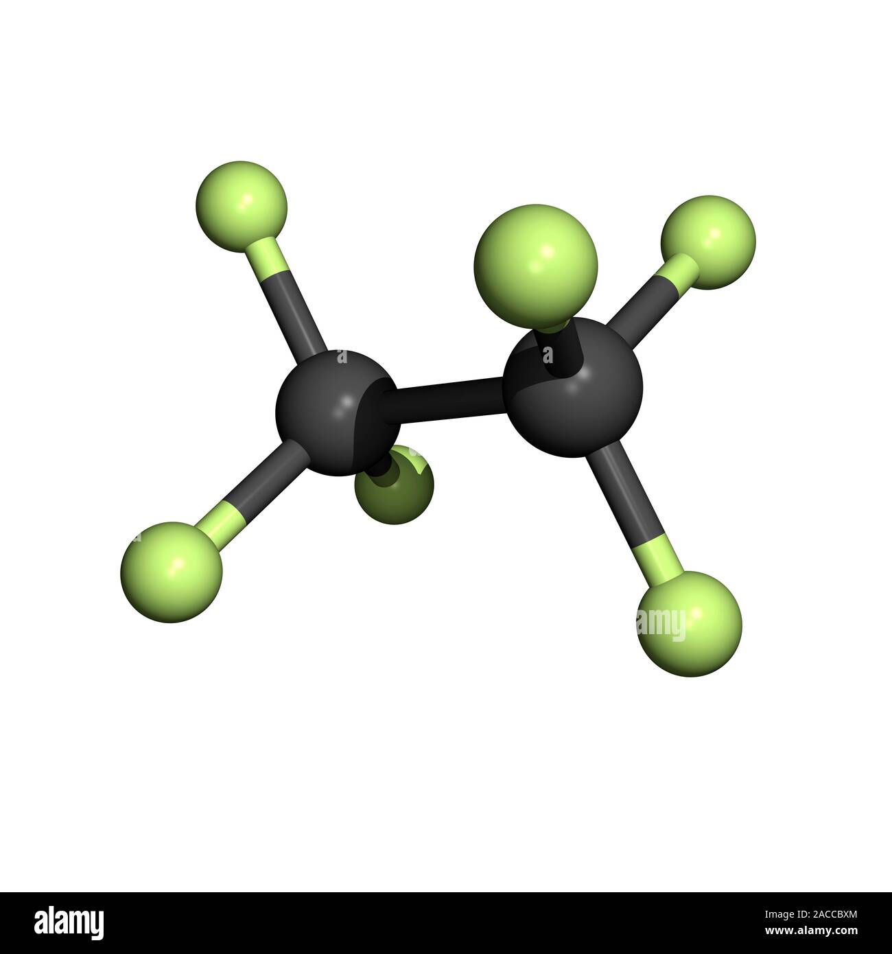 Hexafluoroethane molecule, computer model. This molecule is an inert ...