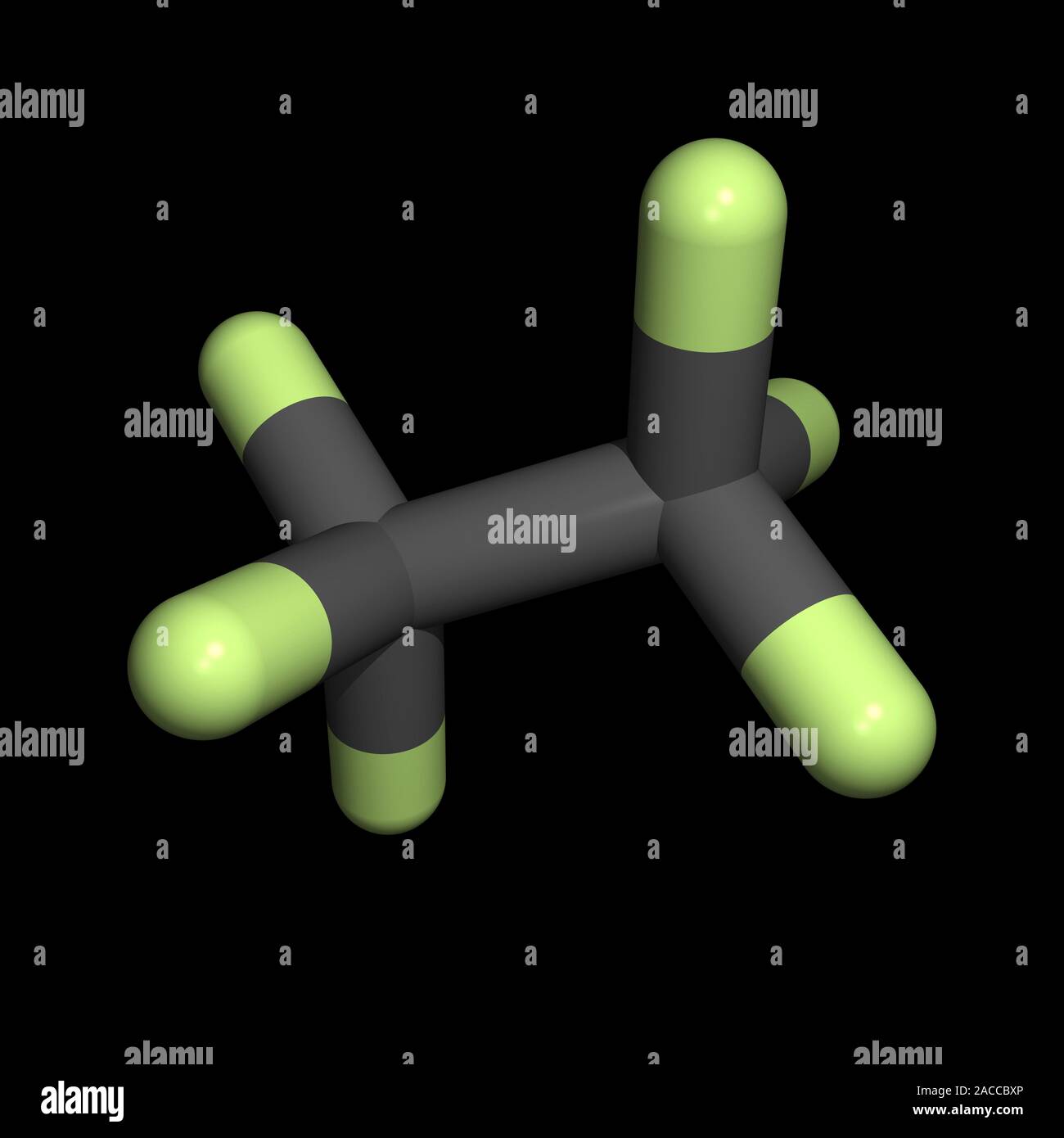 Hexafluoroethane molecule, computer model. This molecule is an inert ...