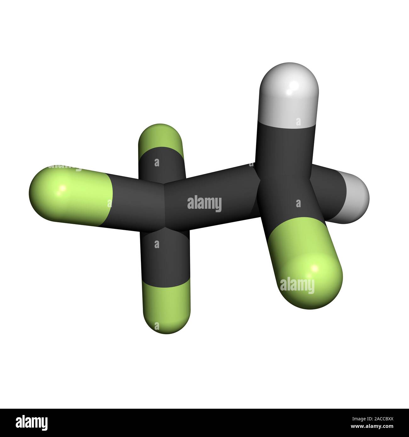 Tetrafluoroethane molecule, computer model. This molecule is an inert ...
