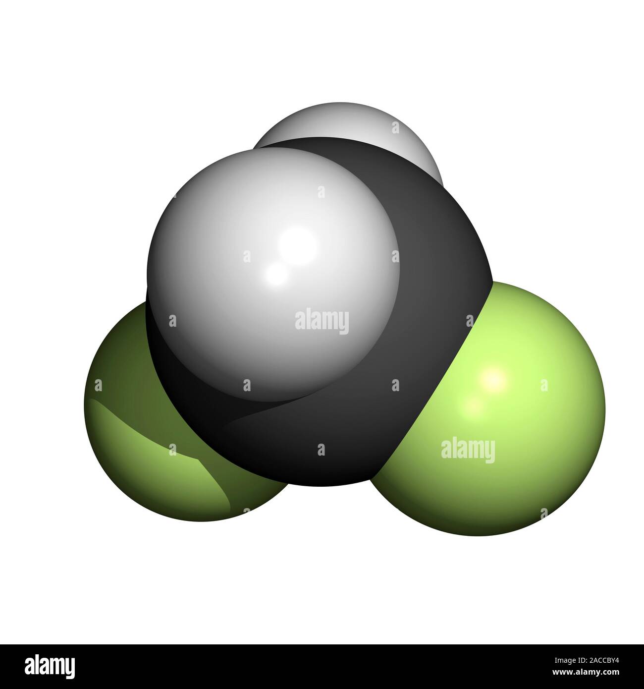 Difluoromethane molecule. This hydrofluorocarbon molecule is an ...