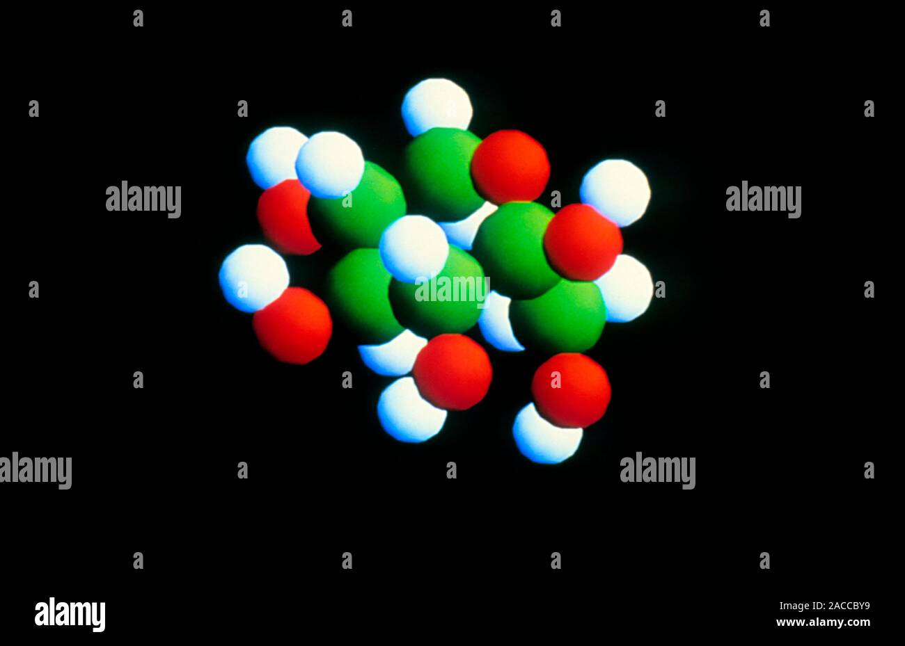 Computer graphics representation of a molecule of glucose (also called ...