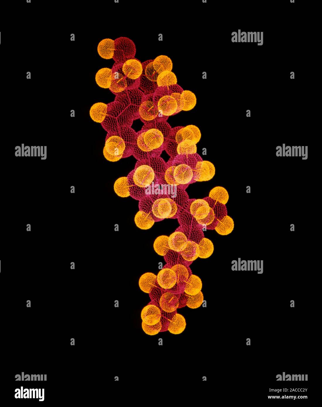 Cholesterol. Molecular graphic of cholesterol. Red spheres represent ...