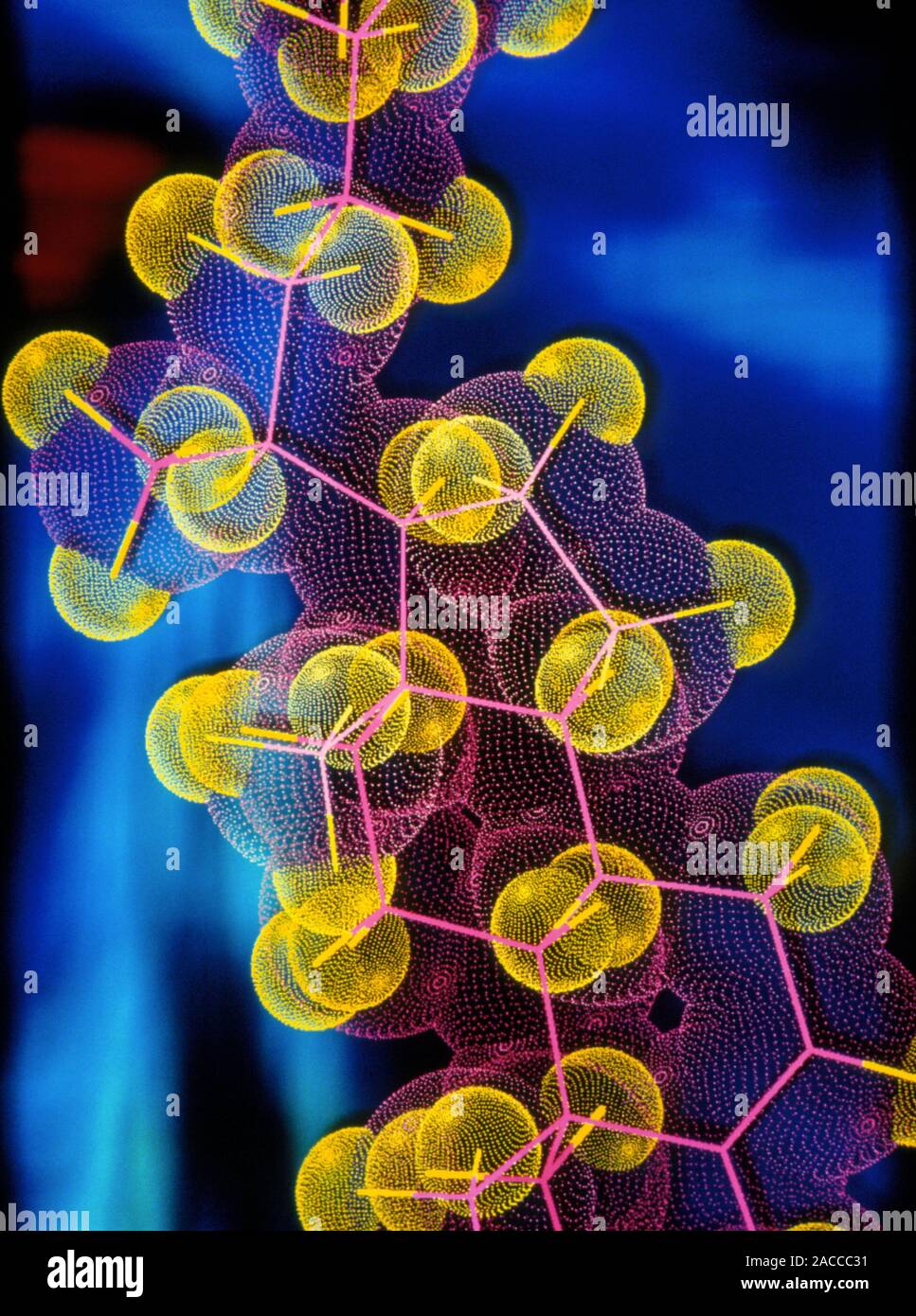 Cholesterol. Computer graphic of part of a cholesterol molecule. Pink ...