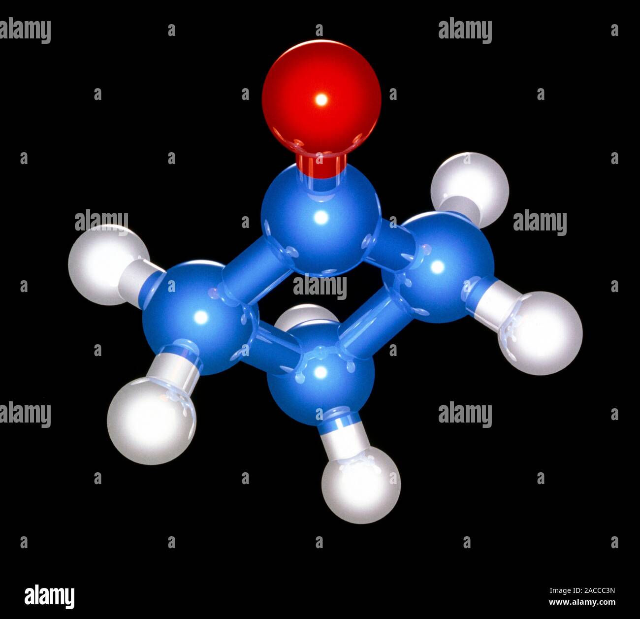Cyclobutanone. Computer model of a molecule of cyclobutanone (formula ...